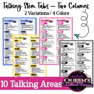 Accountable Talk Talking Stems, Desk Tags, and Peer Evaluation Rubric ...