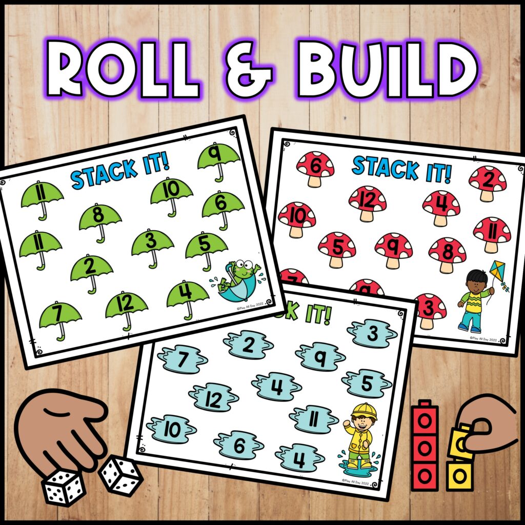 Spring Roll and Build Number Mats | Count and Build with Connecting ...