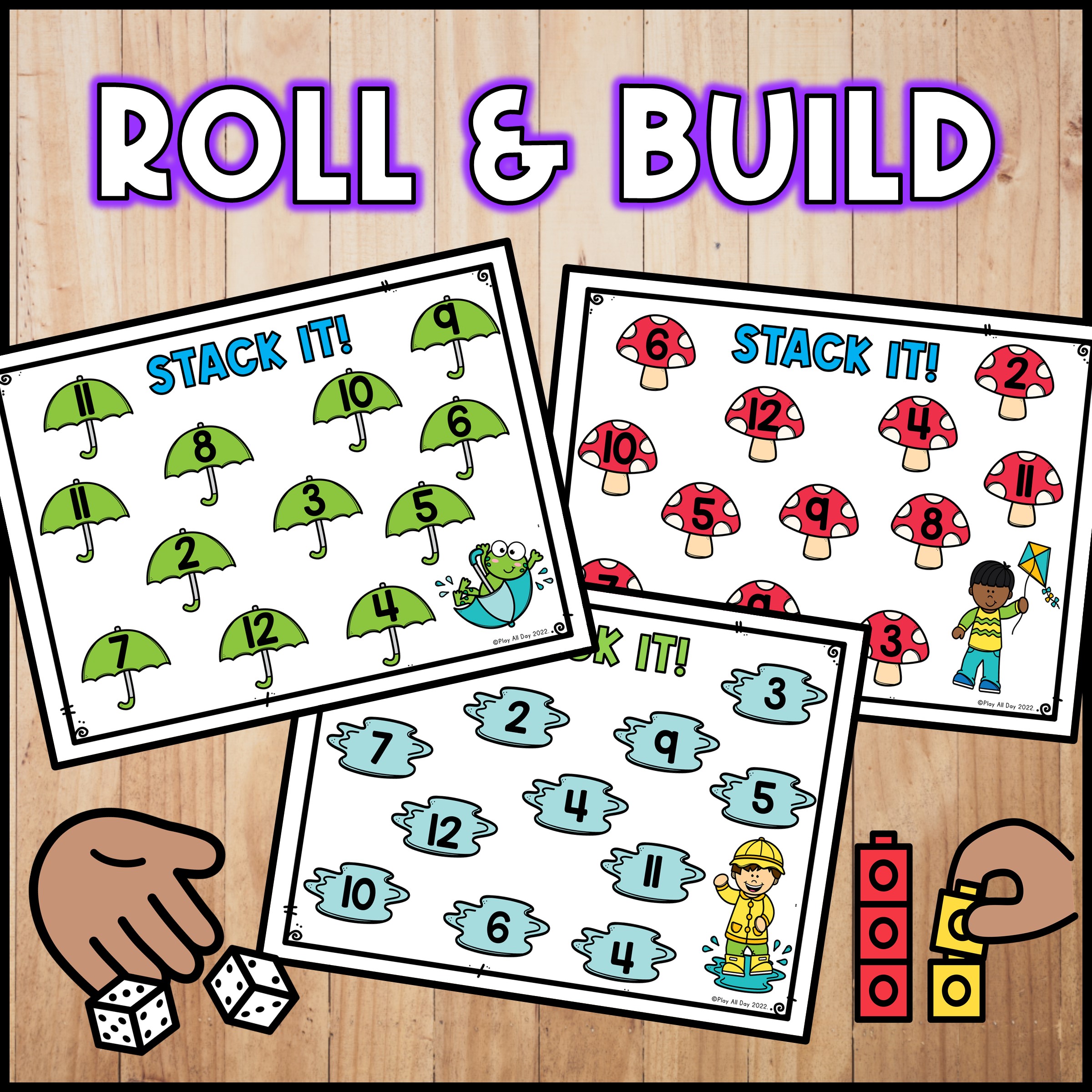 Spring Roll and Build Number Mats | Count and Build with Connecting ...