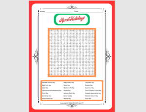 April Holidays Word Search - April Holidays Word Puzzles | Made By Teachers