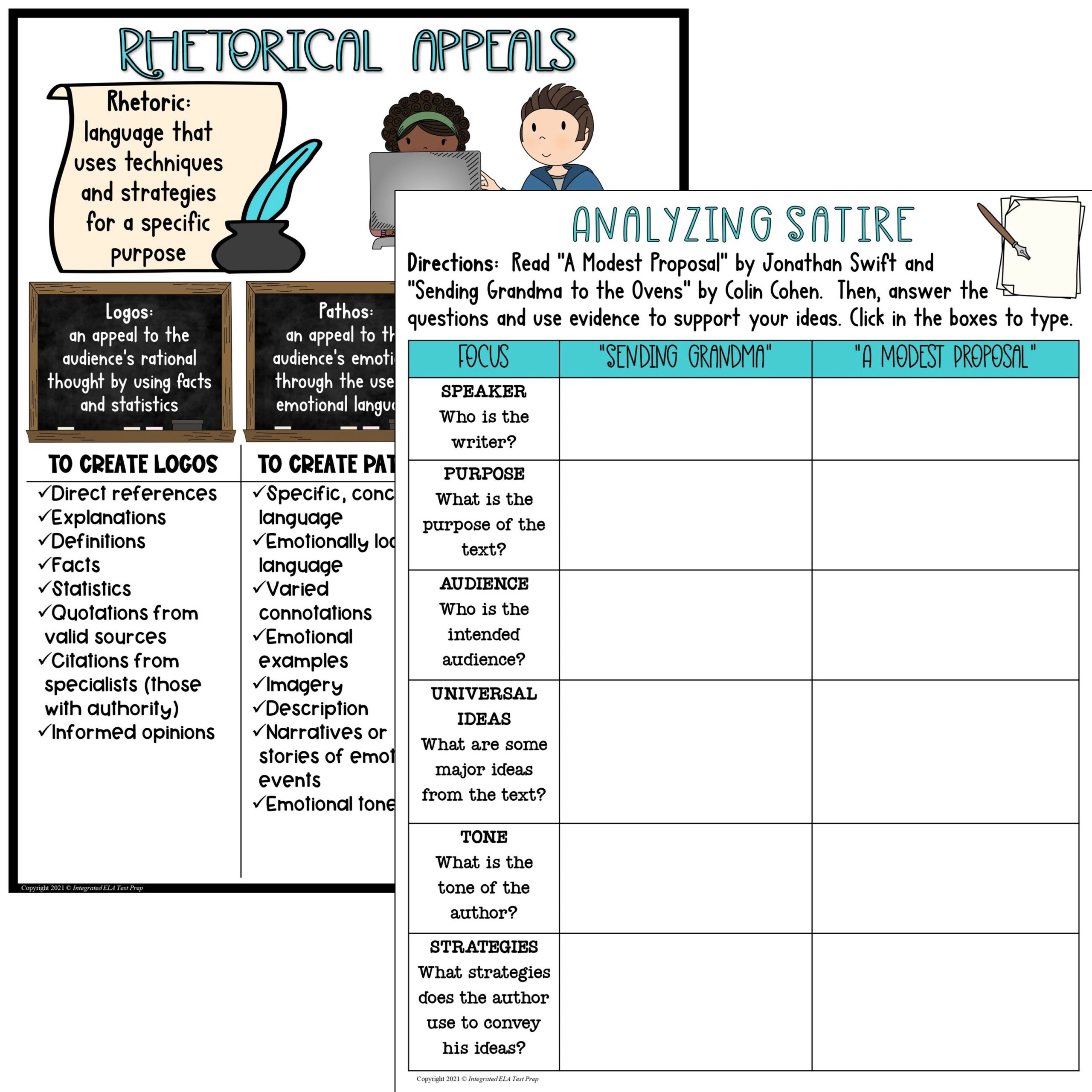 Sending Grandma to the Ovens Satire Pack Quiz Activities Essay Prompt ...