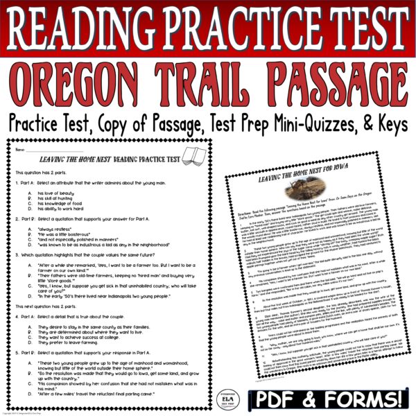 Reading Test Prep PRACTICE TEST Standardized Test Review Oregon Trail ...