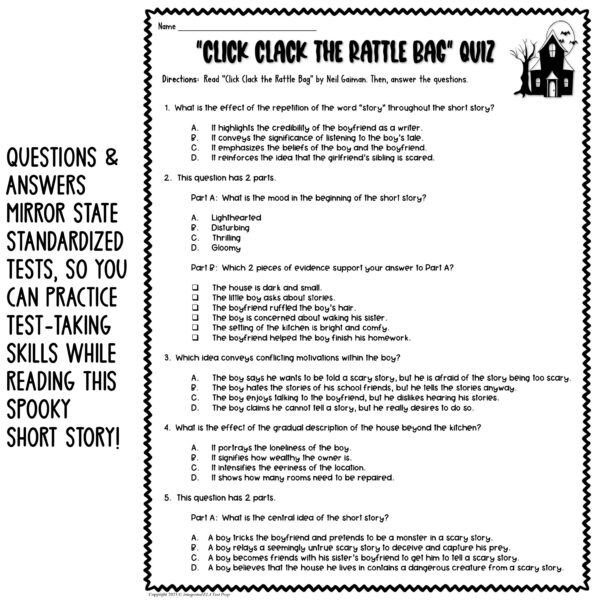 Click Clack the Rattle Bag Quiz Short Stories Reading Comprehension ...