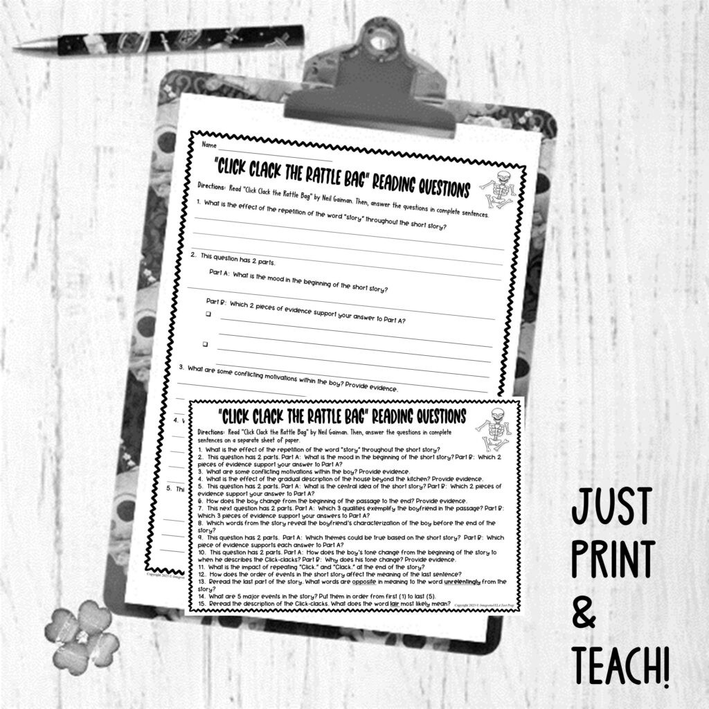 Click Clack the Rattle Bag Quiz Short Stories Reading Comprehension ...