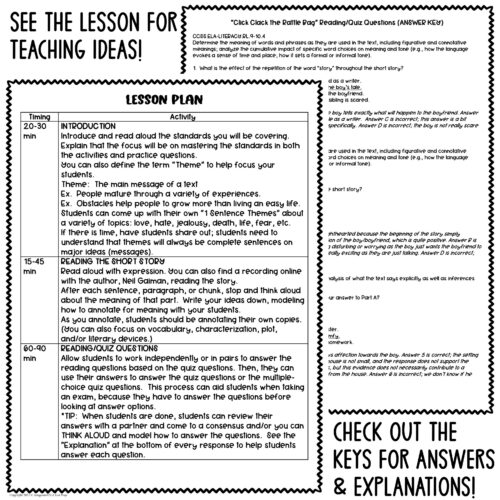 Click Clack the Rattle Bag Quiz Short Stories Reading Comprehension ...