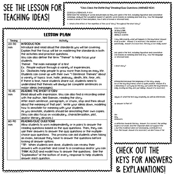 Click Clack the Rattle Bag Quiz Short Stories Reading Comprehension ...