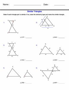 Similar Triangles Worksheets -state the similarity type - Similarity ...