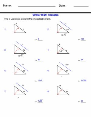 Similar Right Triangles Worksheets -Similarity Worksheets | Made By ...