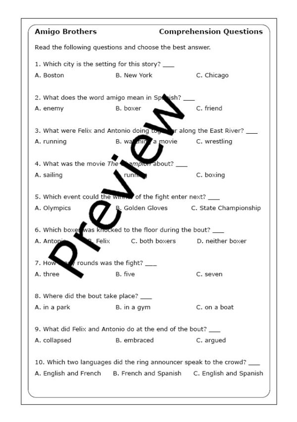 Piri Thomas "Amigo Brothers" worksheets | Made By Teachers