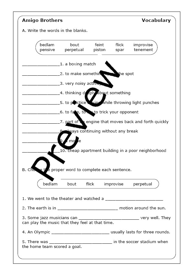 Piri Thomas "Amigo Brothers" worksheets | Made By Teachers