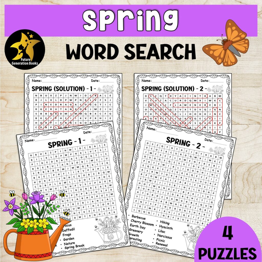 Spring Break Word Search Puzzles Worksheets April Activities Early ...
