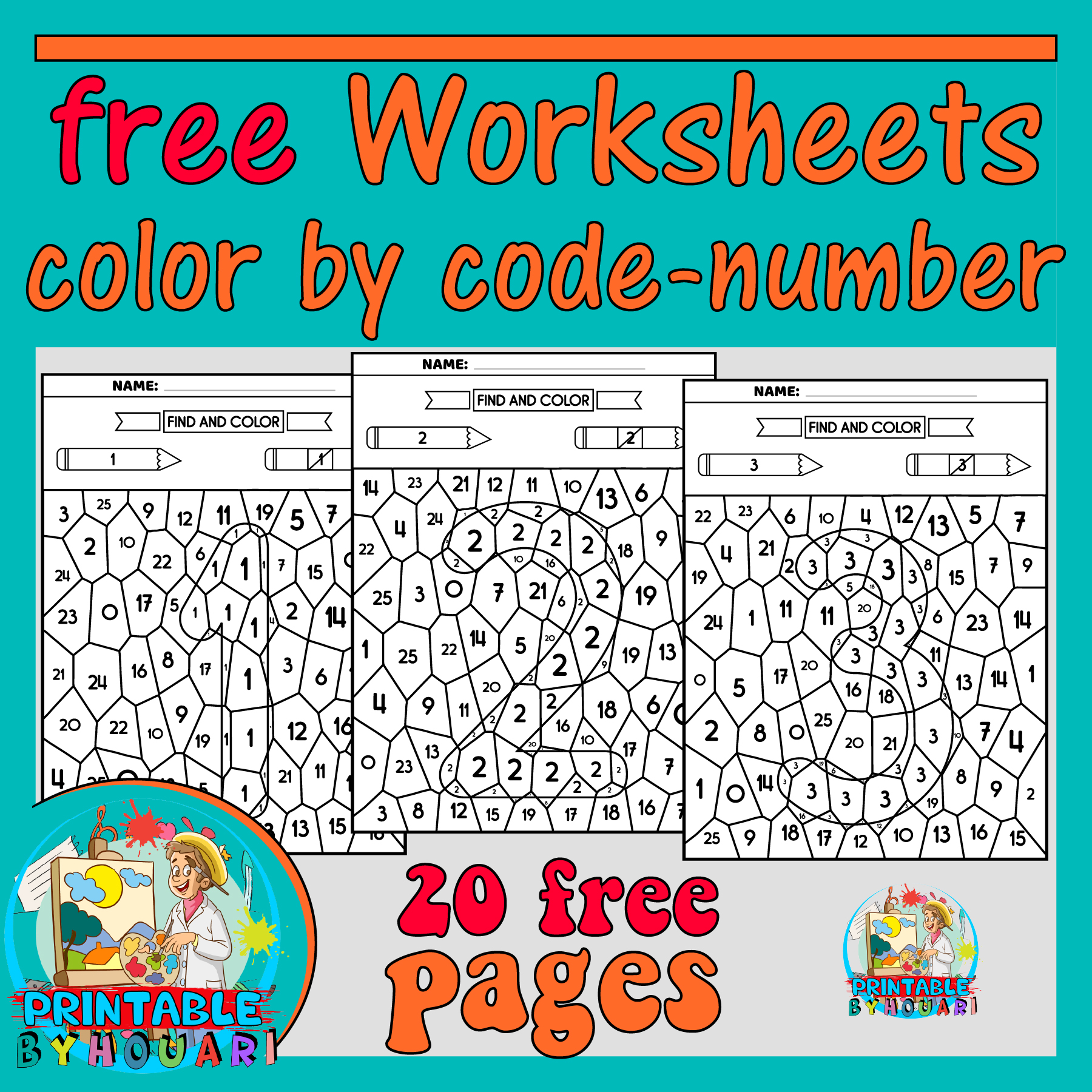 freebees printables Worksheets- color by code number 0-20 gift for kids ...