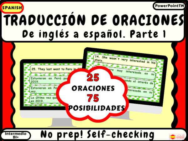 Intermediate Spanish sentence translation activity noprep digital ...