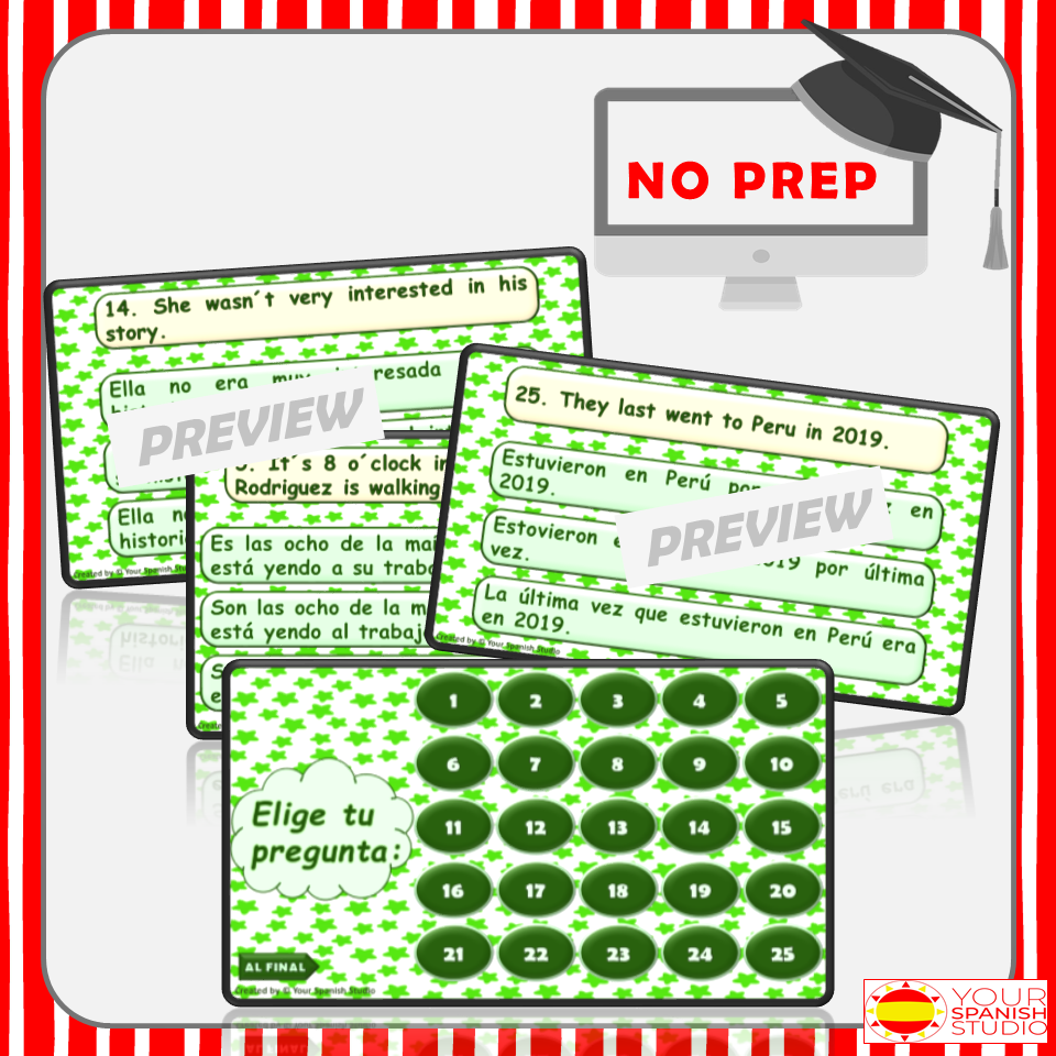 Intermediate Spanish sentence translation activity noprep digital ...