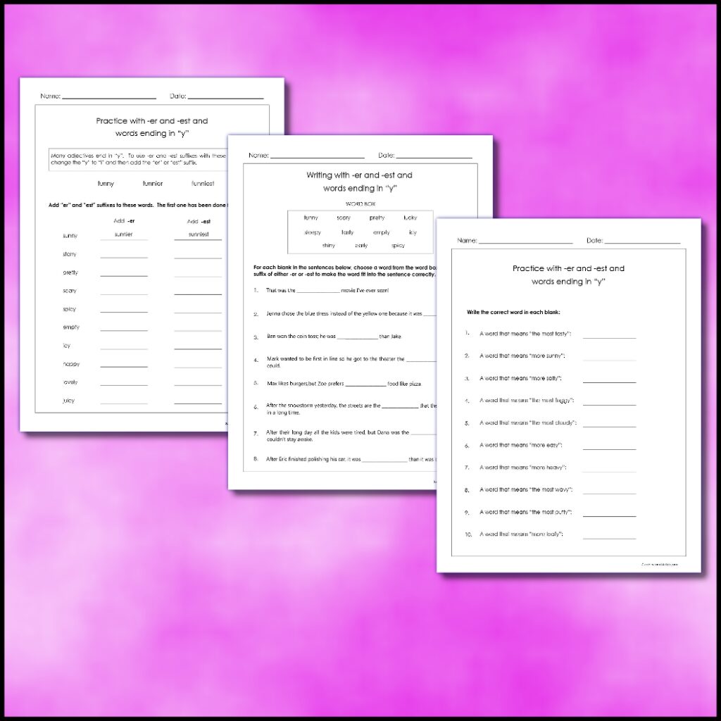 Comparative / Superlative -er & -est suffixes - words ending in "y ...