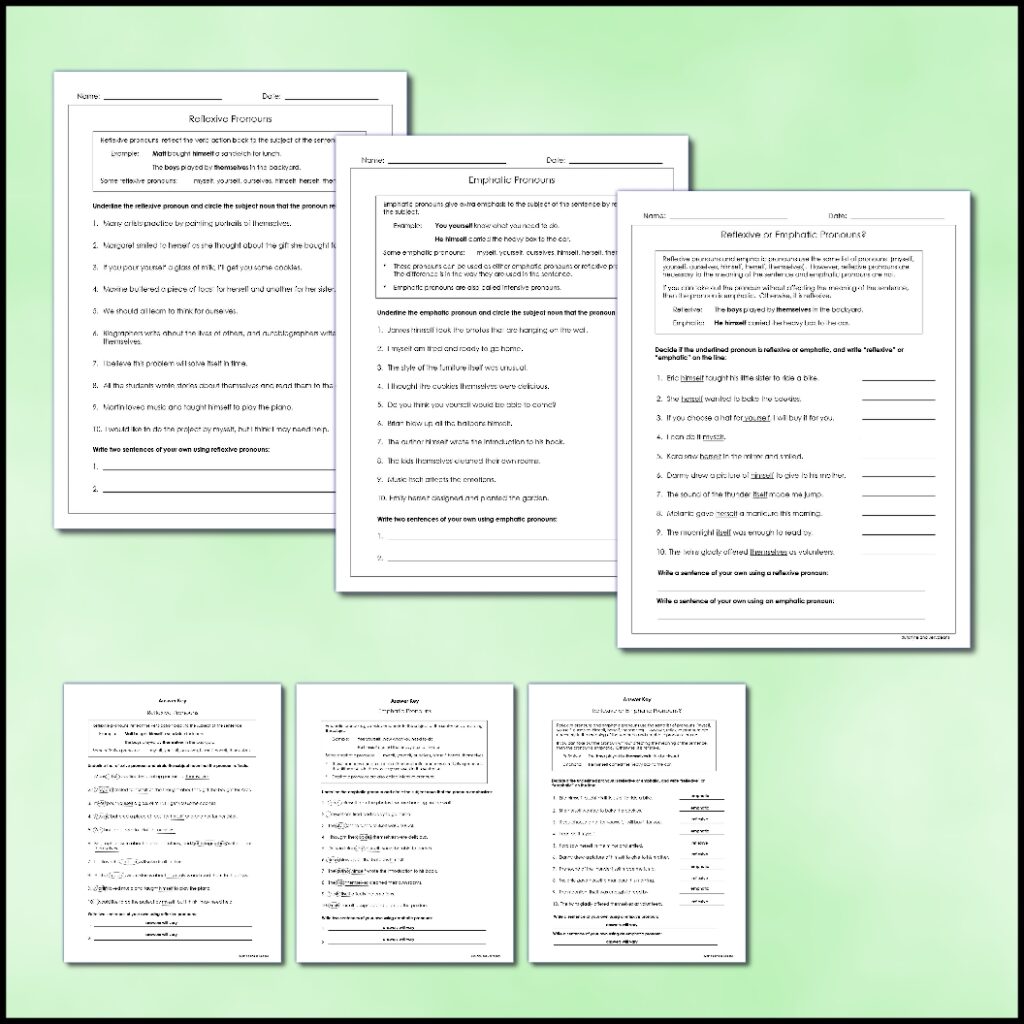 Reflexive & Emphatic Pronouns - 3 worksheets - Grades 5 & 6 | Made By ...