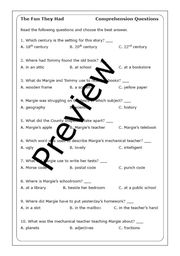 Isaac Asimov "The Fun They Had" worksheets | Made By Teachers