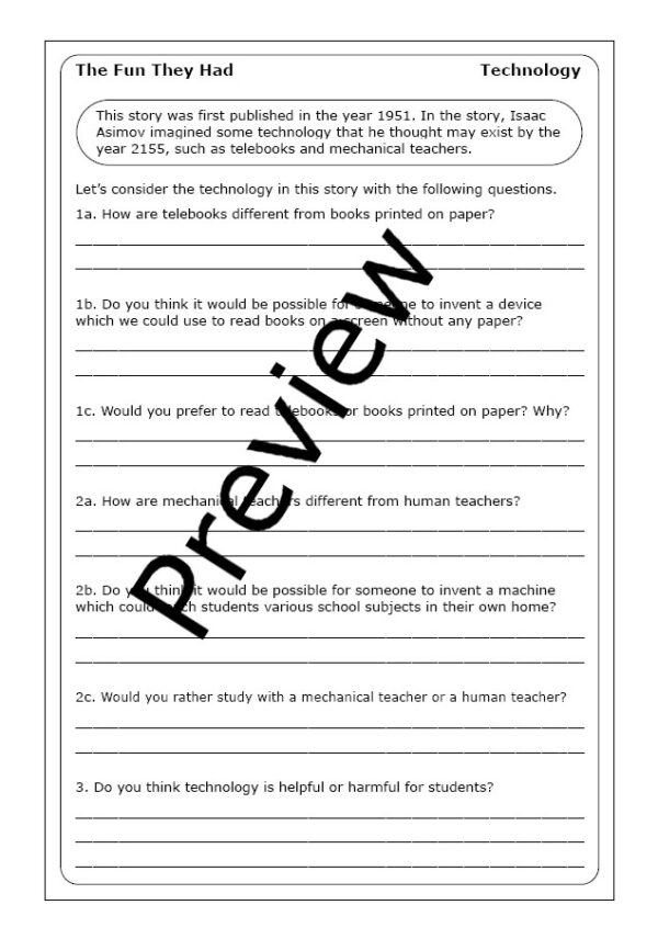 Isaac Asimov "The Fun They Had" worksheets | Made By Teachers