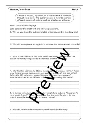 Julia Alvarez "Names / Nombres" worksheets | Made By Teachers