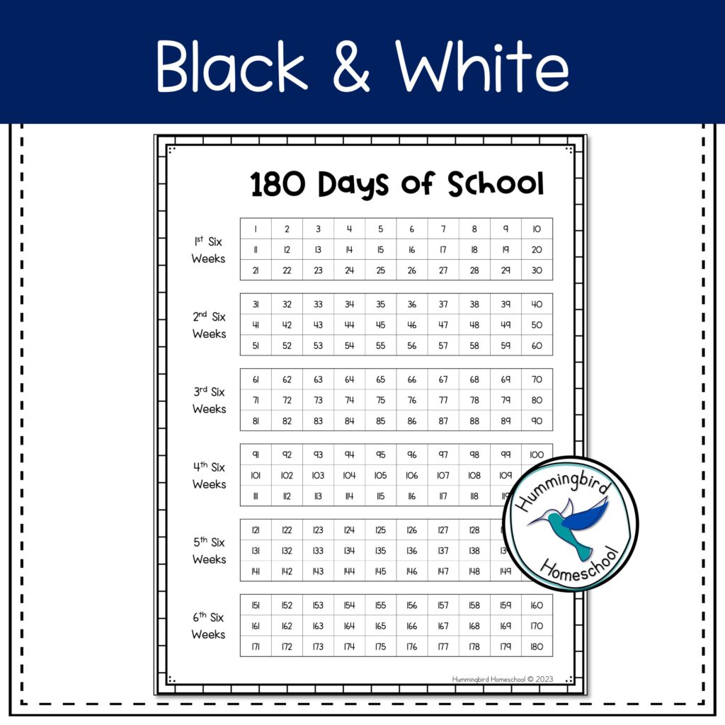 180 Days of School Chart | Block Schedule | Homeschool Portfolio | Made ...