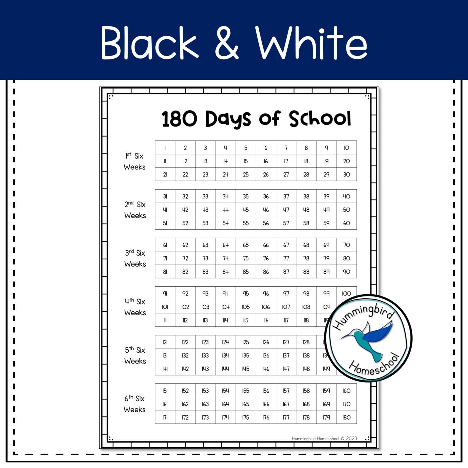 180 Days of School Chart | Block Schedule | Homeschool Portfolio | Made ...