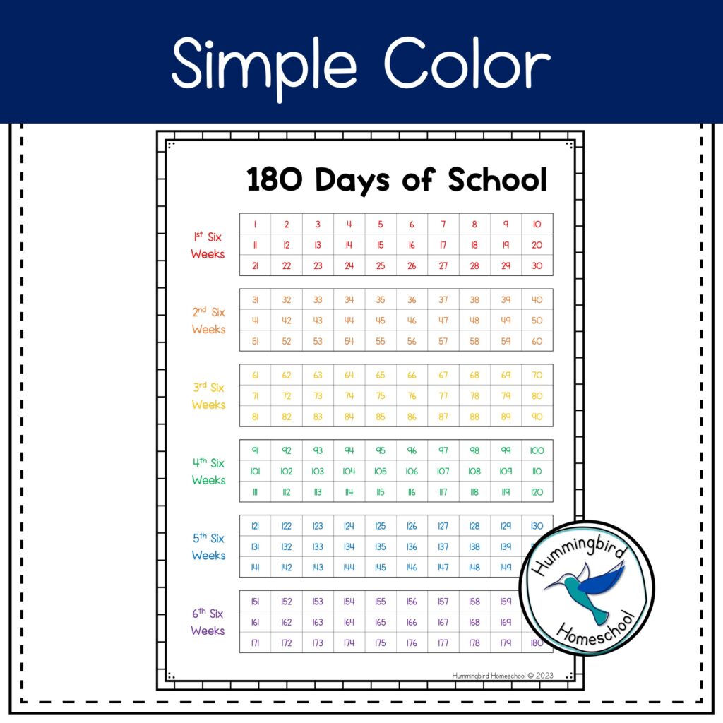 180 Days of School Chart | Block Schedule | Homeschool Portfolio | Made ...