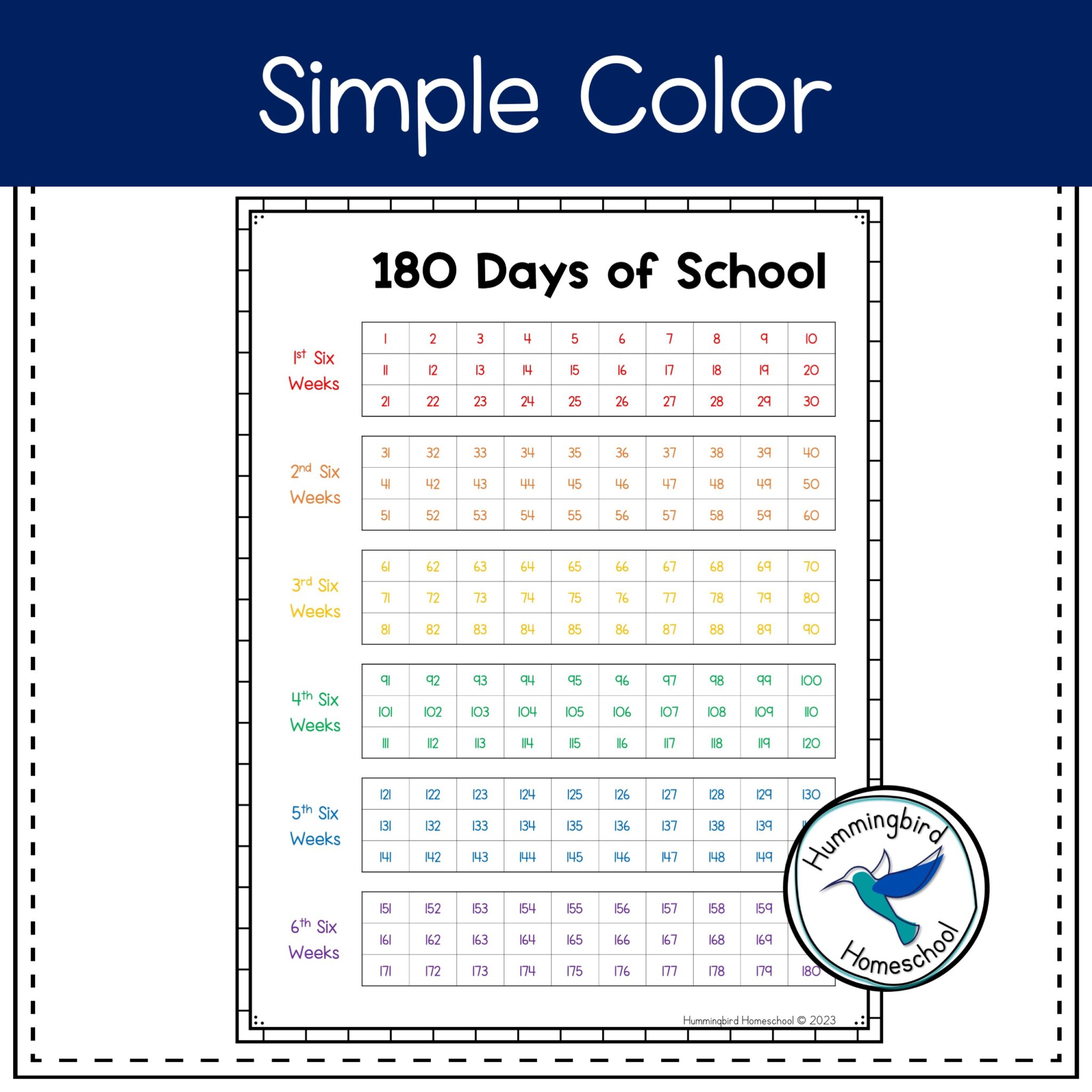 180 Days of School Chart | Block Schedule | Homeschool Portfolio | Made ...