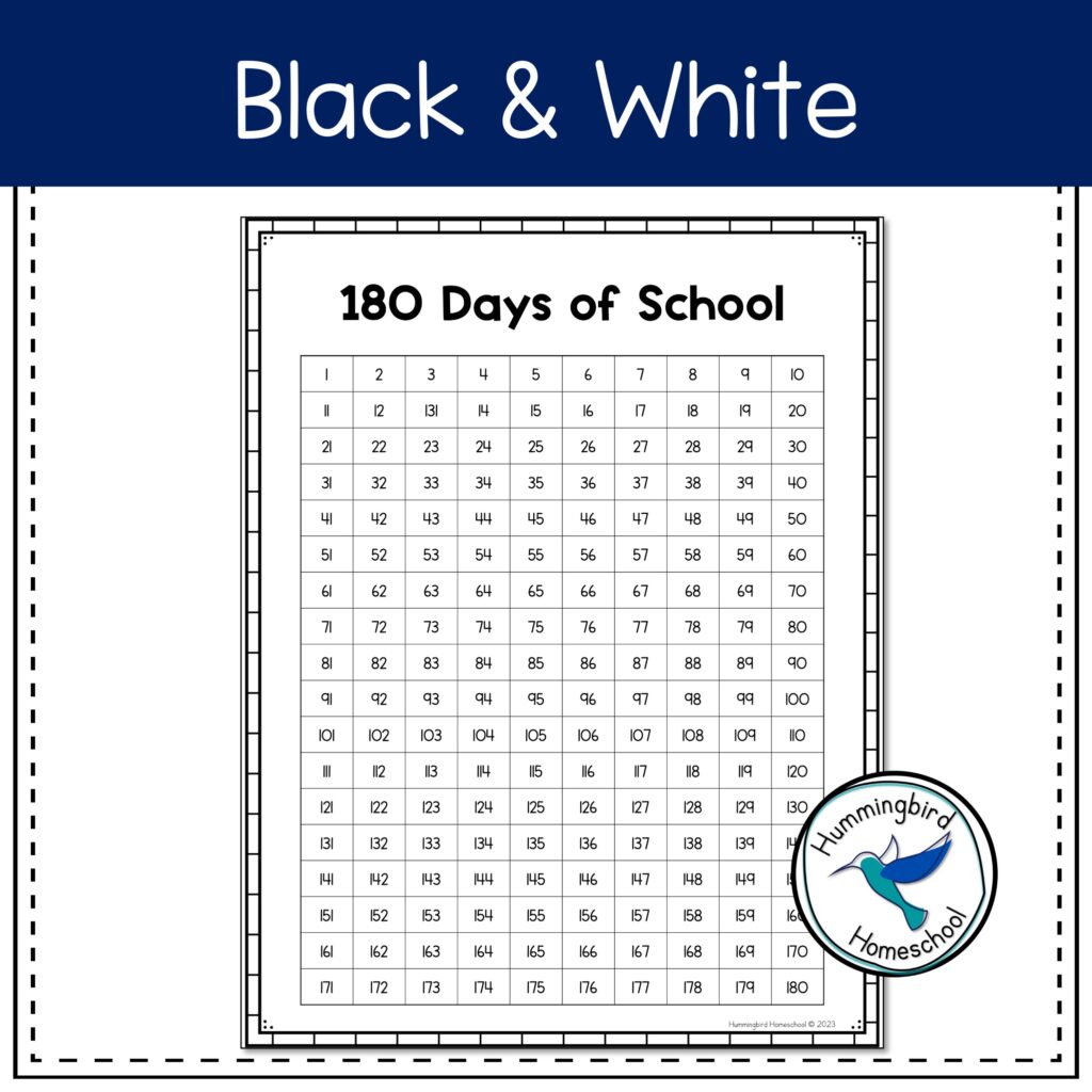 180 Days of School Chart | Homeschool Portfolio | Made By Teachers
