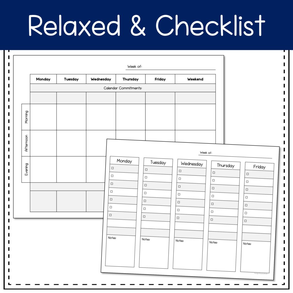 Homeschool Schedule Templates | Block Loop Relaxed Checklist Schedules ...