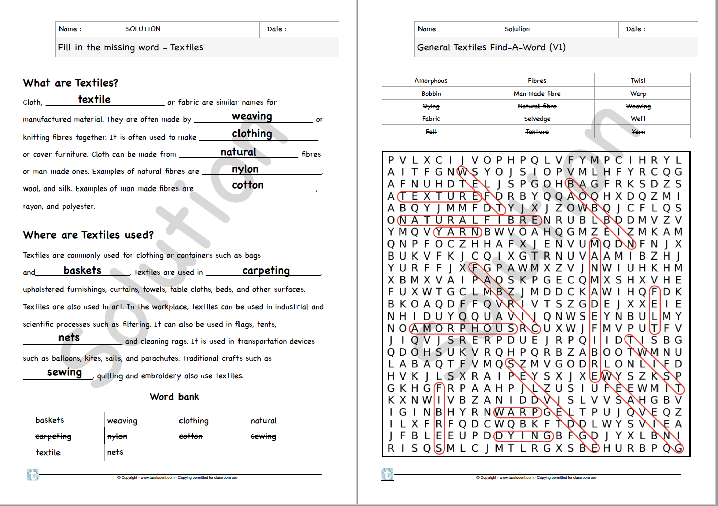 Textiles Technology Emergancy Lessons - Set 1 "General Textiles" | Made ...