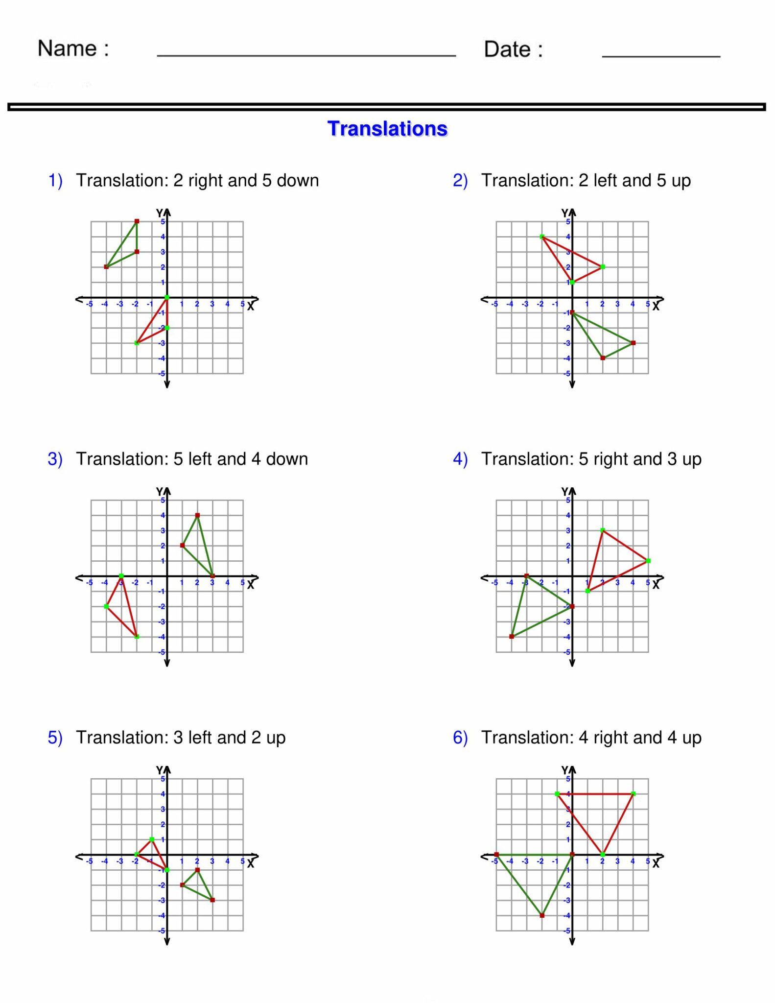 Translations Worksheets - Transformations Worksheets | Made By Teachers