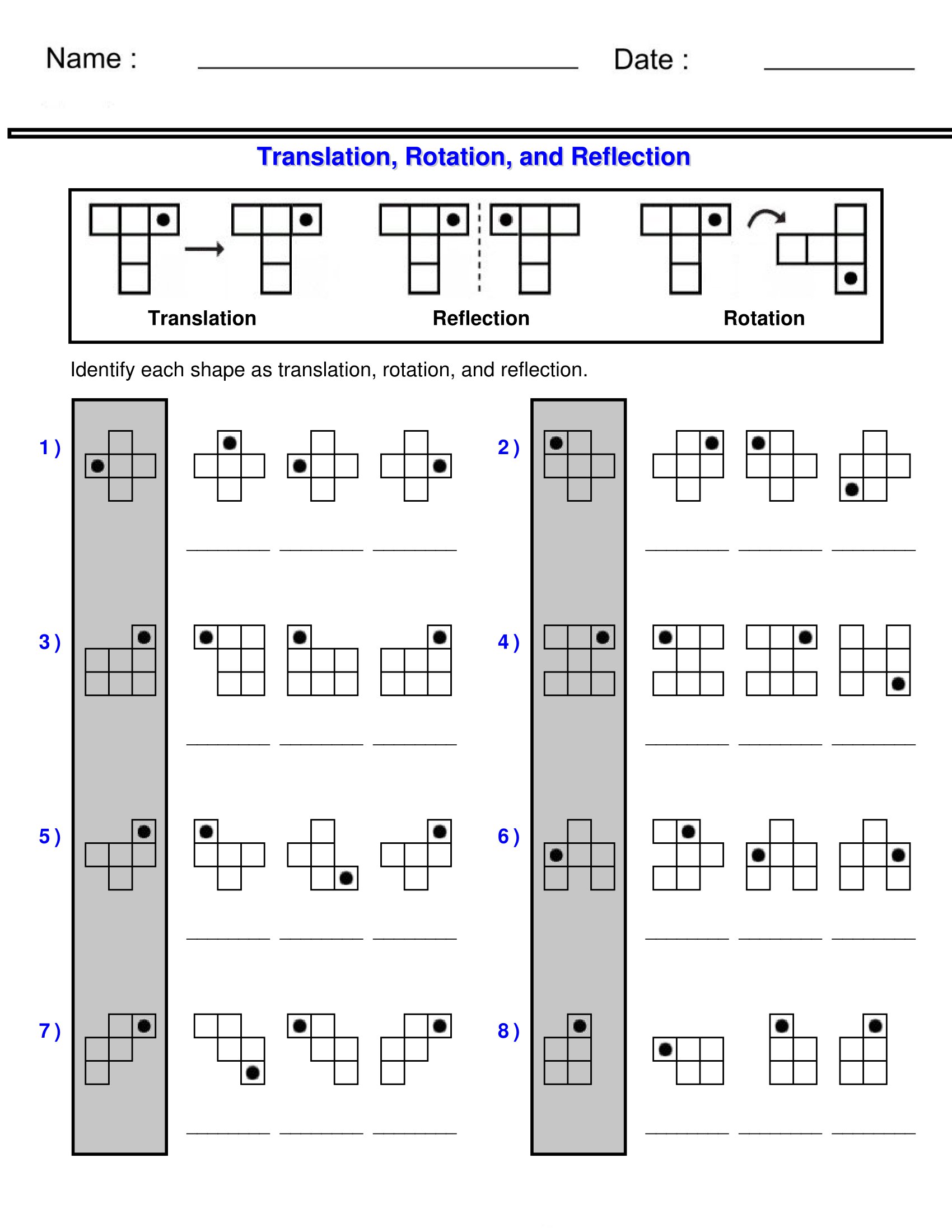 Identifying Translation, Rotation, and Reflection - Transformations ...