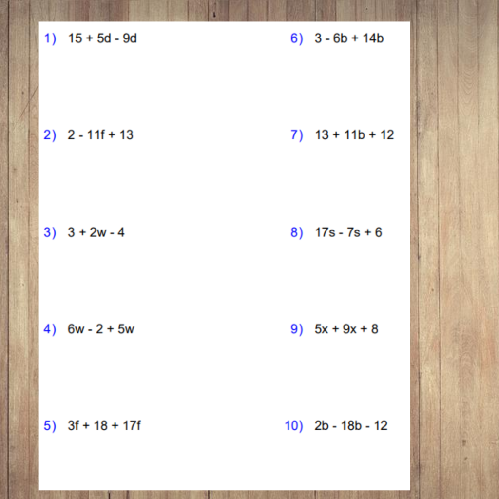 combining like terms worksheets with answers : Algebra 1 - Basics ...
