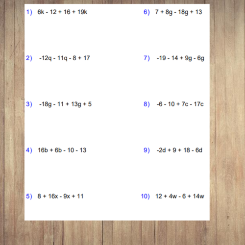 combining like terms worksheets with answers : Algebra 1 - Basics ...