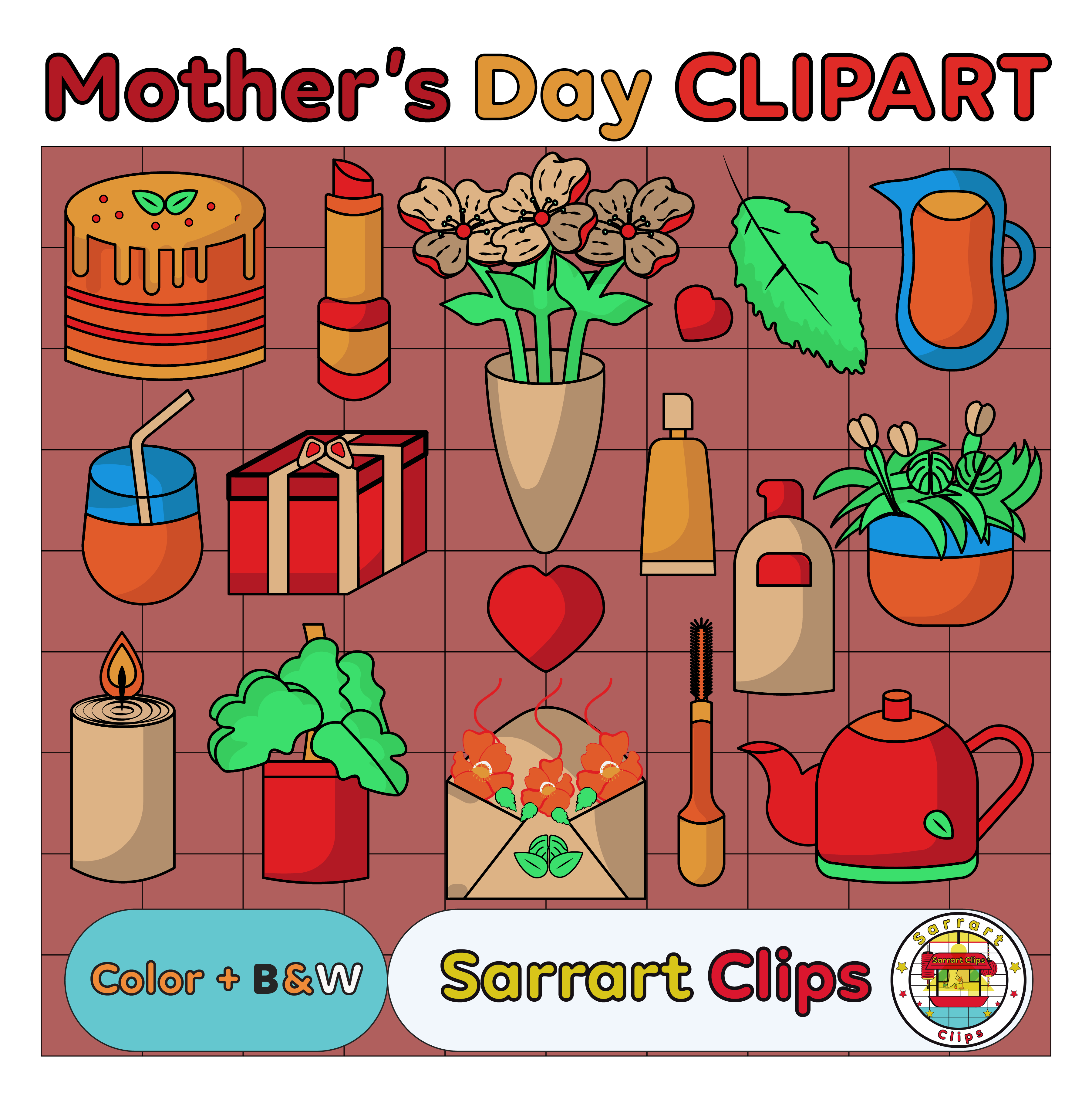 Mother's Day Clipart, Mother's Day Symbols Illustration Set | Made By ...
