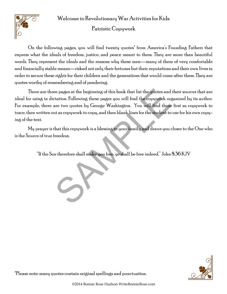 Revolutionary War Activities for Kids: Patriotic Copywork Cursive Style ...