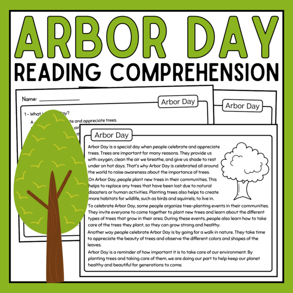 Arbor Day Reading Comprehension Passage | Arbor Day Reading Passage ...
