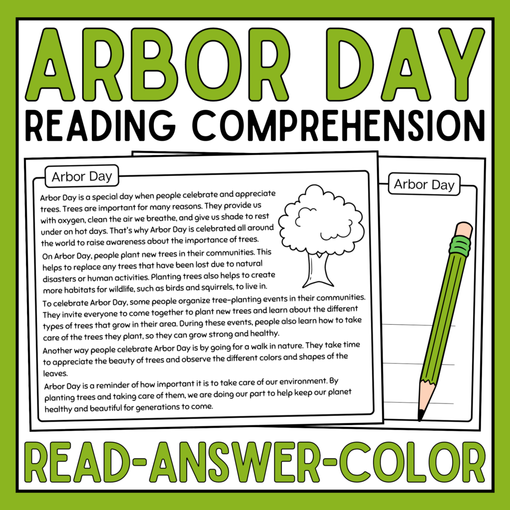Arbor Day Reading Comprehension Passage | Arbor Day Reading Passage ...