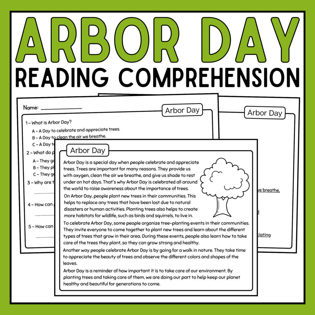 Arbor Day Reading Comprehension Passage | Arbor Day Reading Passage ...