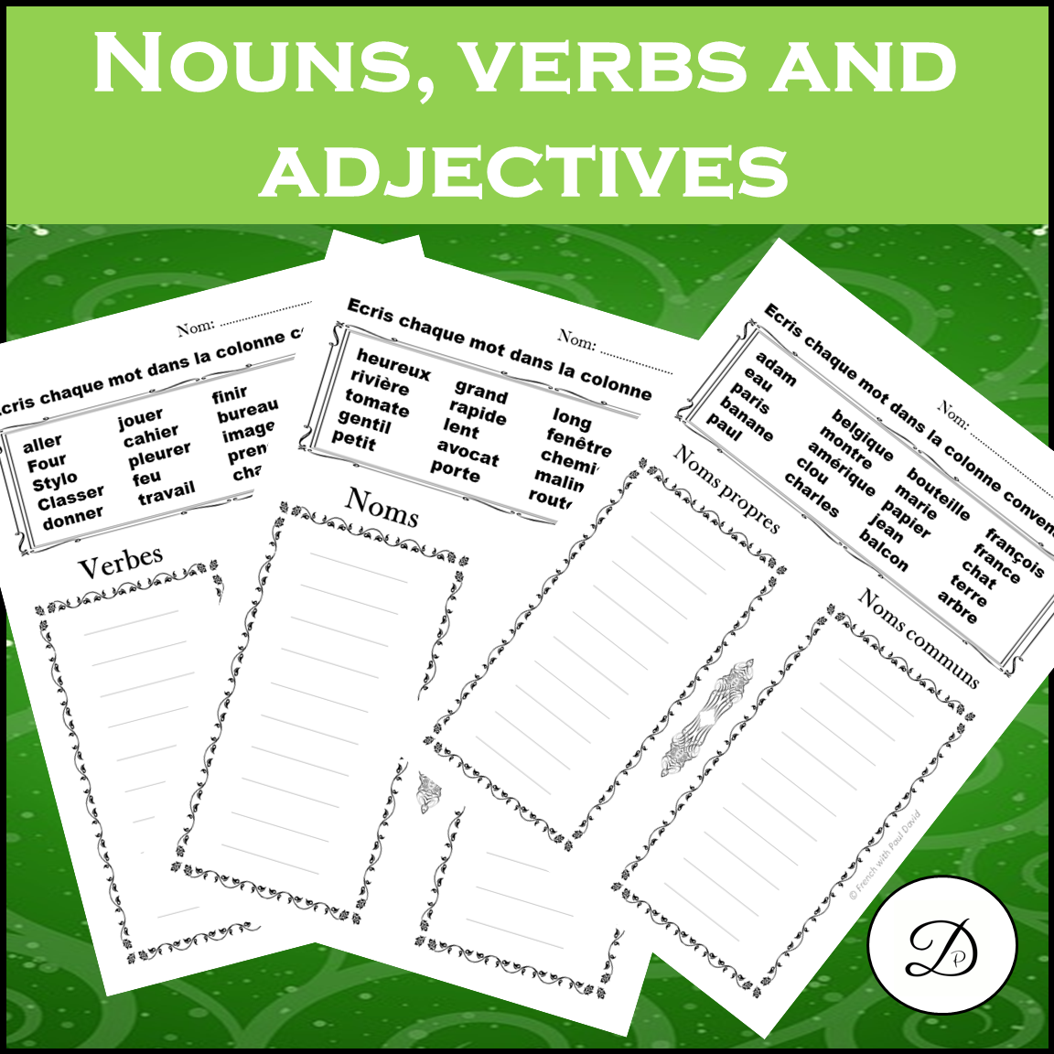 Les classes de mots - French Parts of Speech : Verbs - Nouns ...