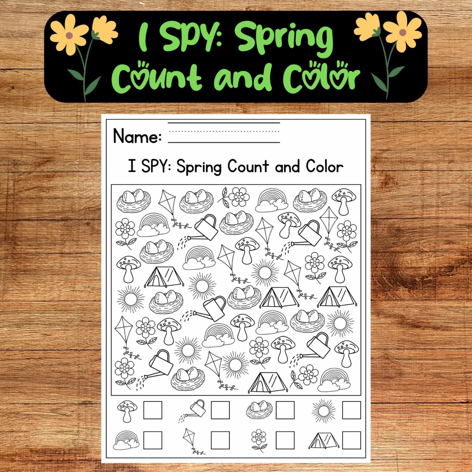 Spring I SPY Coloring Pages (Count and Color) | April, May Activity ...