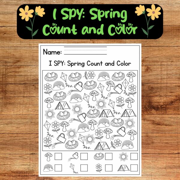 Spring I SPY Coloring Pages (Count and Color) | April, May Activity ...