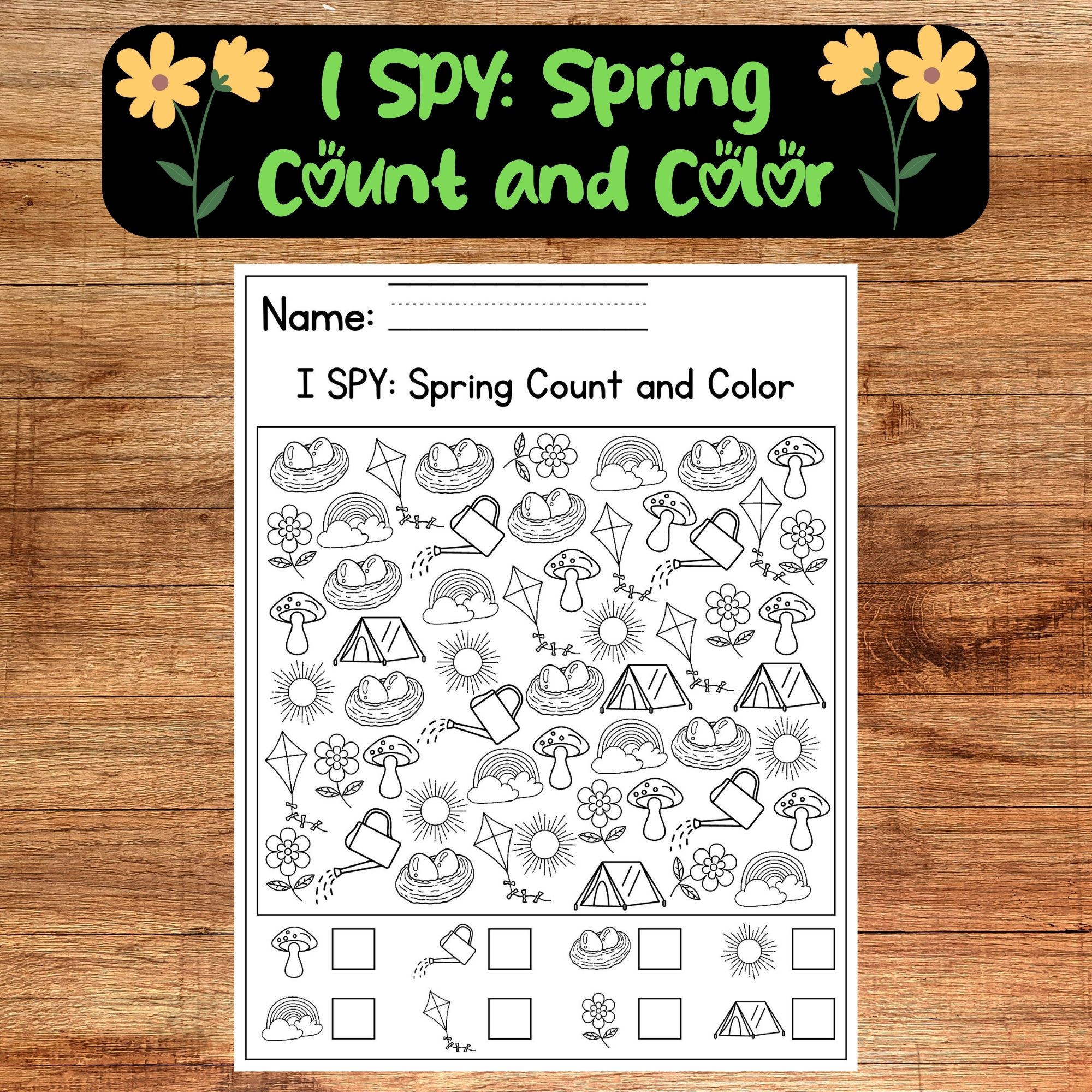 Spring I SPY Coloring Pages (Count and Color) | April, May Activity ...