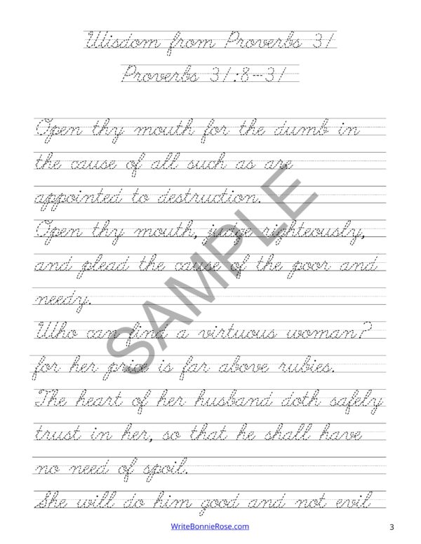 Copywork from Proverbs 31: Cursive | Made By Teachers