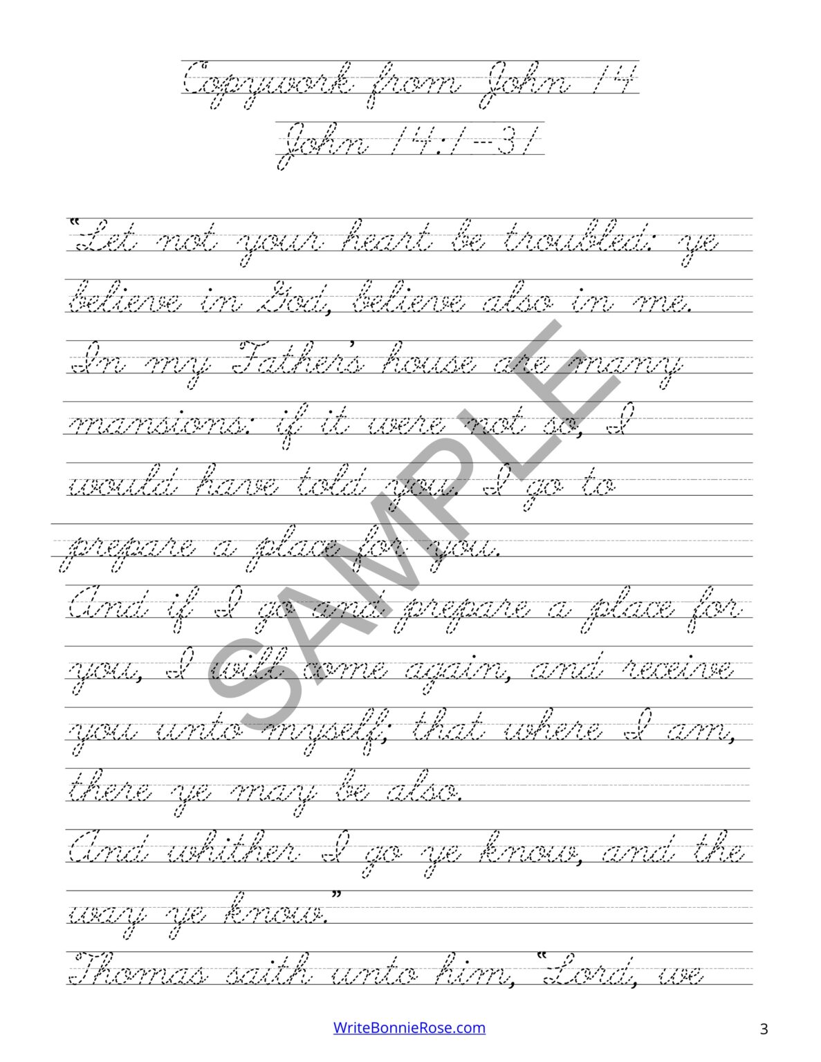 Copywork from John 14 Cursive Version | Made By Teachers