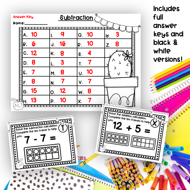Addition & Subtraction with Ten Frames Task Cards Kindergarten 1st ...