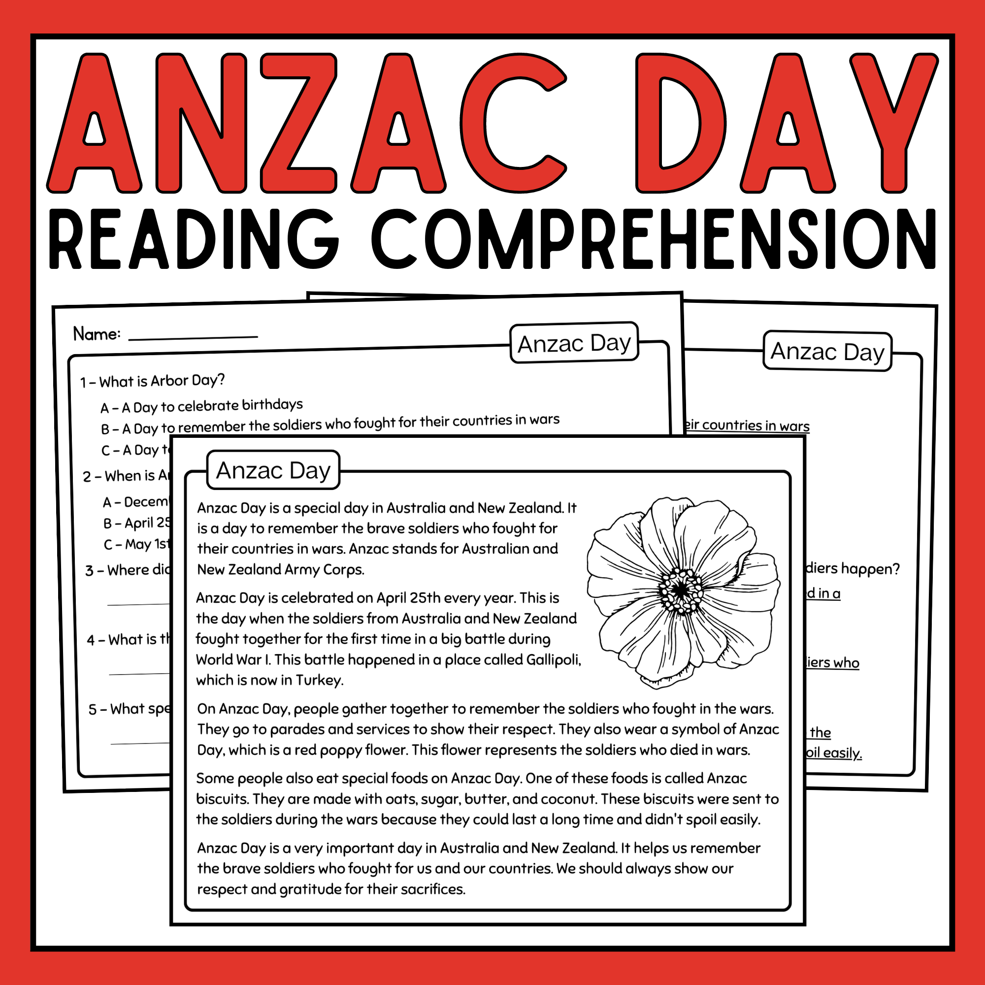 Anzac Day Reading Comprehension Passage | Anzac Day Reading Passage ...