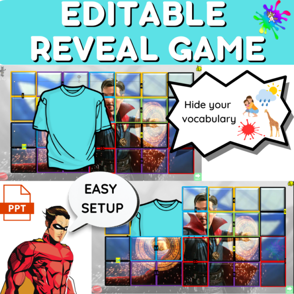 Editable reveal template Superhero game for learning Vocabulary- ESL ...