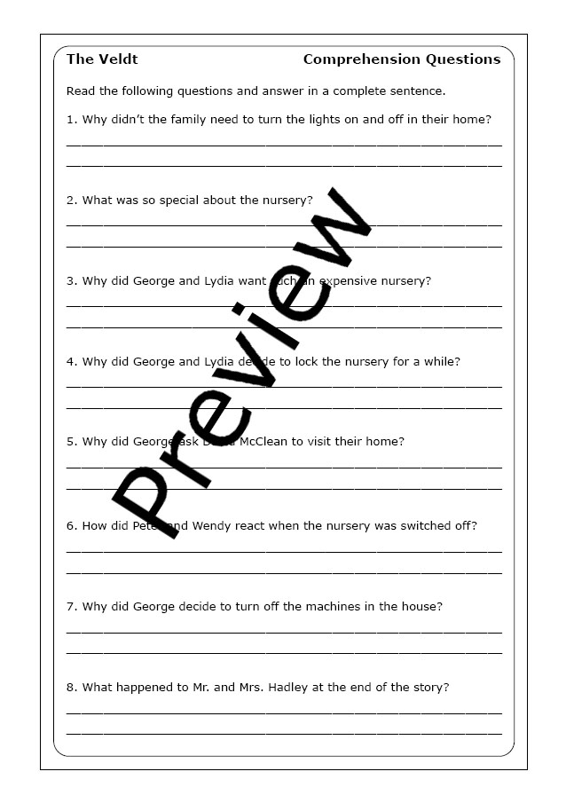 Ray Bradbury "The Veldt" worksheets | Made By Teachers