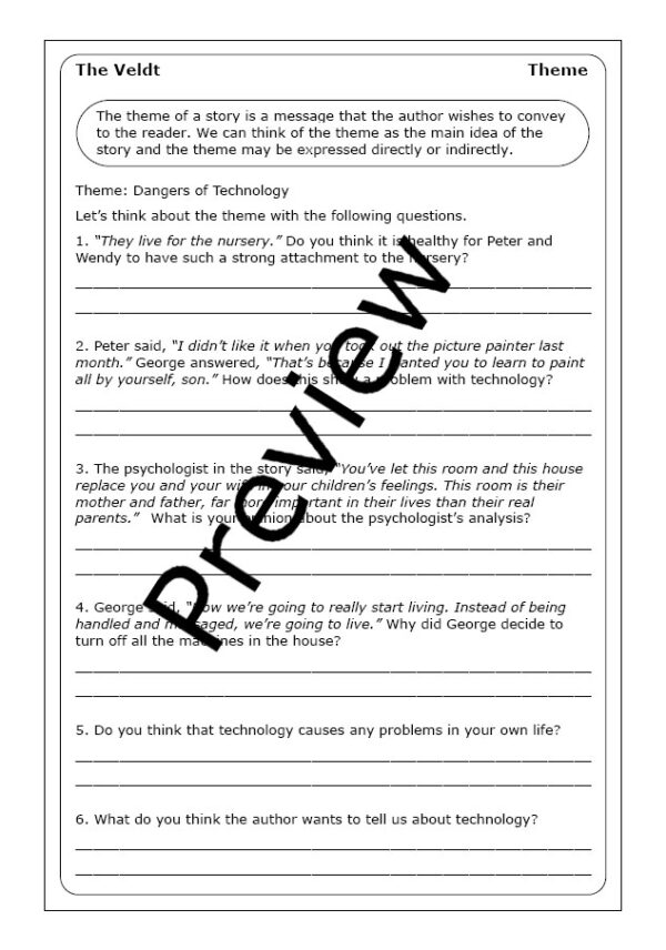 Ray Bradbury "The Veldt" worksheets | Made By Teachers